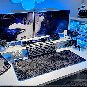 JMIYAV Topographic Gaming Mouse Pad RGB Mousepad Non-Slip Rubber Base Extra Large Cool XL XXL Computer Desk Pad Gaming Accessories LED Light Up Extended Big Mouse Pad for Gamer Black (31.5x12In)