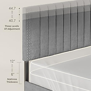 Gizoon Queen Bed Frames with 4 Storage Drawers on Wheels and Headboard Adjustable, Fits 6" to 12" Mattress, No Box Spring Needed (Light Grey)