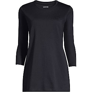 Lands' End Womens 3Q Cotton Supima Crew Neck Tunic Black Regular Large