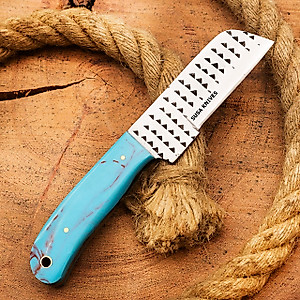 SUSA KNIVES Custom Handmade Rasp Bull Cutter knives horse file steel bull cutter knife, cowboy skinner knife with pancake leather sheath (BLUE)