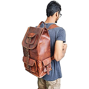 21" Brown Leather Backpack Vintage Rucksack Laptop Bag Water Resistant Casual Daypack College Bookbag Comfortable Lightweight Travel Hiking/picnic For Men