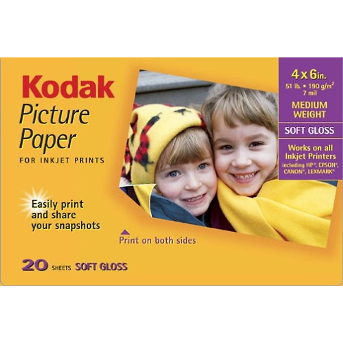 Kodak 8969172 Picture Paper, Soft Gloss, 4inx6in, 20 Sheets