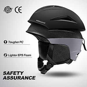 Odoland Ski Helmet with Ski Goggles, Multi-Options Snowboard Helmet and Goggles Set for Men Women and Youth, Black & Grey, M