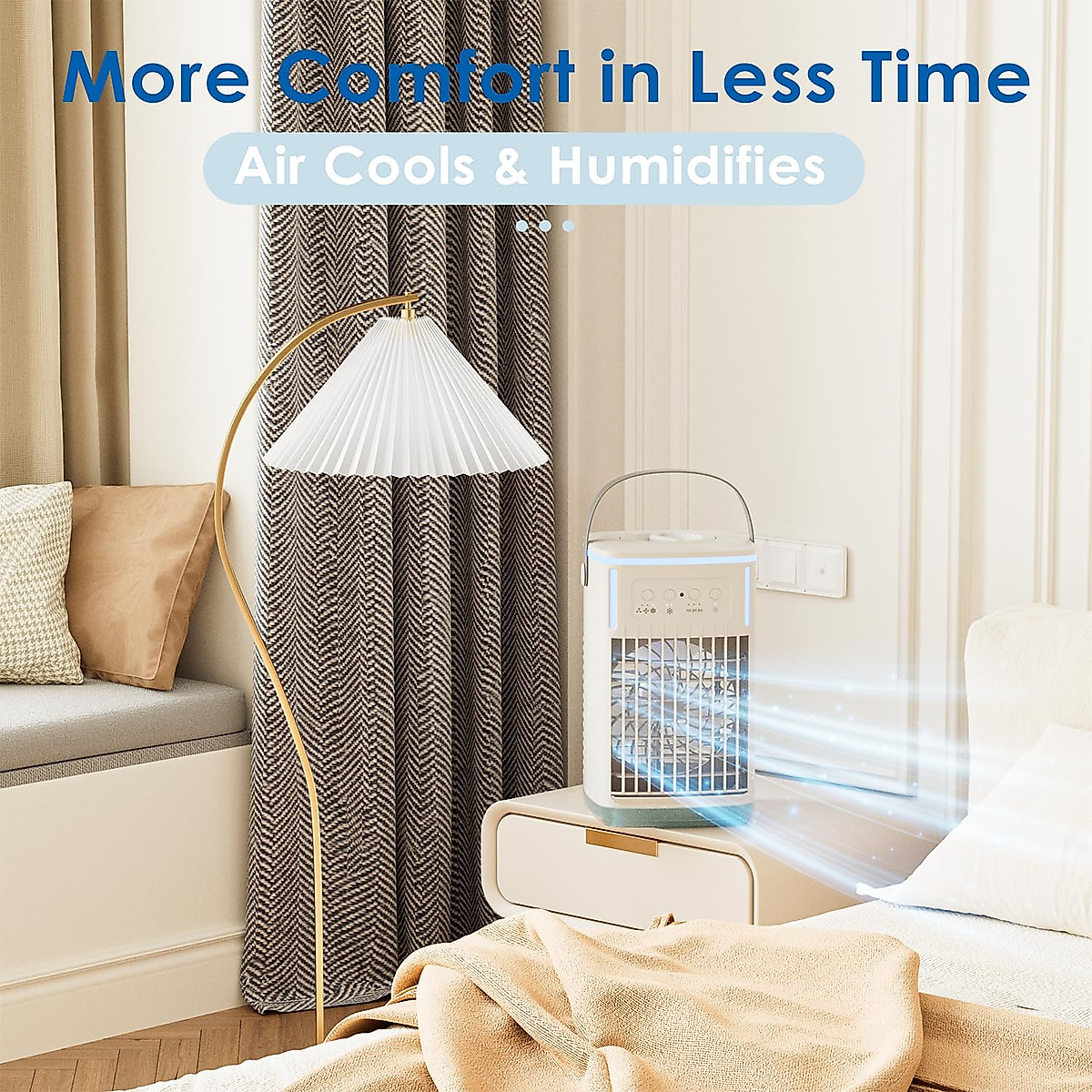 Portable Air Conditioners Fan,1500ML Dual nozzle Evaporative Mini Air Conditioner with Remote, 3 Wind Speed & 7 LED Light, Mobile personal Cooling fan for Room/Office(White)