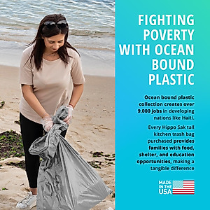 Hippo Sak - Tall Kitchen Garbage Bags with Ergonomic Handles - 13 Gallon Trash Bags Made from Recycled Ocean Bound Plastic - Super Strong and Leak Proof Tall Kitchen Trash Bags (45 Count)