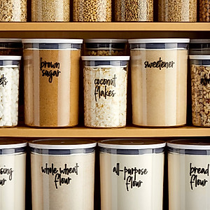 Talented Kitchen 157 Pantry Labels for Food Containers, Preprinted Clear Kitchen Food Labels for Organizing Storage Canisters & Jars, Black Script + Numbers Stickers (Water Resistant)