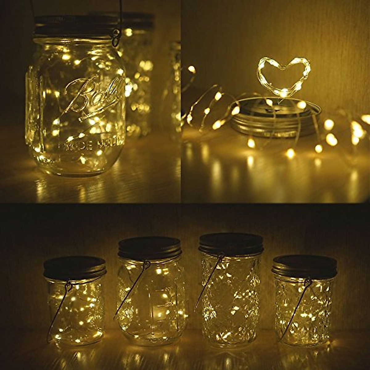 Decorman Solar Mason Jar Lights, 6 Pack Waterproof Fairy Star Firefly Lids String Lights with 6 Hangers for Patio Yard Garden Party Wedding Christmas(Jars Not Included)