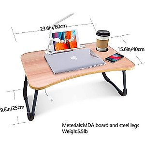 Hegreh Laptop Lap Desk for Bed Fits up to 17″ Laptops with Light,Lamp,Cup Holder, Laptop Bed Tray Table, 23.6" Foldable Laptop Desk, Laptop Stand for Working, Writing,Reading and Breakfast