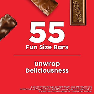 Butterfinger CRUNCH and Baby Ruth Candy Variety Pack Assorted Fun Size, Individually Wrapped Chocolate Bars Boo Bag Trick Or Treat Candy, 0.61 Oz. (Pack of 55)