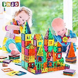 FNJO Magnetic Tiles, 110PCS Magnet Building Set, Magnetic Building Blocks,Construction STEM Toys for Kids, Gift for Boys Girls