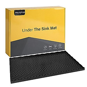 PELTEFLU Under Sink Mat, 34" x 22" Waterproof Under Sink Mats for Kitchen Bathroom, Flexible Silicone Rubber Under Sink Liner with Drain Hole, Thick Under Sink Mat Protect for Drips Leaks - Black