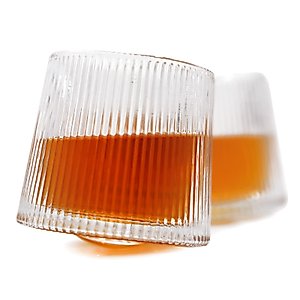 TOSSOW Spinning Whiskey Glasses Set of 2 Tumblers, Striped Old Fashioned Drinking Glass for Scotch, Irish, Bourbon and Cocktail Drinks, Barware Gift for Men and Women