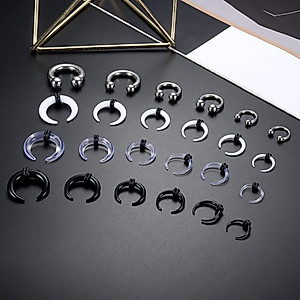 Jstyle 14G-4G Acrylic Pincher Tapers Septum Ring C Shape Stainless Steel Buffalo Stretcher Expander with Black O-Rings for Stretching Pierced Nose Ear Cartilage