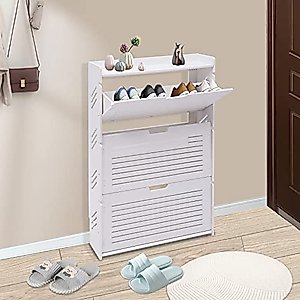 3-Layer White Tipping Shoe Cabinet, Shoe Rack Cabinet for Entryway, Ultra-Thin Shoe Cabinet Breathable, 19.29*6.69*42.91inch
