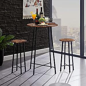 VECELO 23.6" Round Bar Table, Modern Bistro Pub Dining Room Furniture, Counter Height Wood Top for Breakfast Dinner Nap Conference, Easy Assembly, Rustic Brown