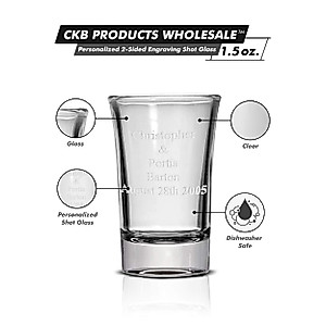 TOP SHELF FLASKS Personalized 2-Sided Engraving Shot Glass - 1.5 oz. - Wedding Groomsman and Bridesmaid Party - Thank You Gifts - Anniversary Commemoration