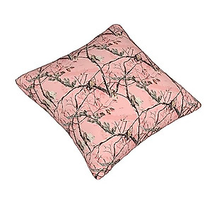 WURTON Pink Leaves Camo Print Throw Pillow Covers, Soft Square Cushion Case,for Sofa, Couch,Bed Chair-18 X 18 Inch