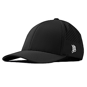 Branded Bills Bare Curved Performance Hat, Black, Fits 7-8, with Flexfit Sweatband, Adjustable Velcro Closure, Fitted Style | Lightweight, Comfortable Stretch, Quick Dry & Water Repellent Baseball Cap