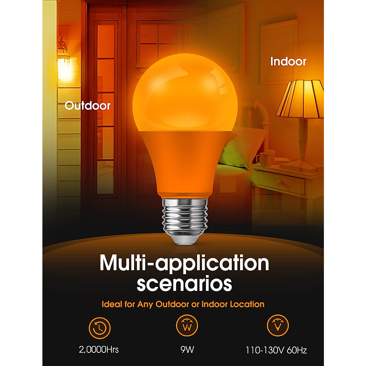 L LOHAS LED Halloween Orange LED Light Bulbs Outdoor, A19 9W(60W Equivalent) Orange Colored Light Bulb, E26 Base, Non-Dim, 4-Pack