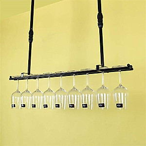 Stylish Simplicity Stemware Racks Ceiling Mounted Hanging Wine Bottle Holder Metal Iron Goblet Shelves Wine Glass Rack Wall Decoration Unit, PIBM, Single Row, L80*W12cm