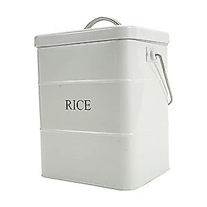 Xbopetda Metal Rice Storage Box, Square Rice Container with Lid and handle, Sealed Food Storage Bin for Kitchen, Countertop Organizer Jar for Rice Flour Soybean Grain Cereal-White