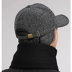 KorhLeoh Men's Winter Baseball-Cap with Ear Flaps - Women Winter Hat with Brim Earflap Fitted Hat Warm Outdoor Running Hat Grey