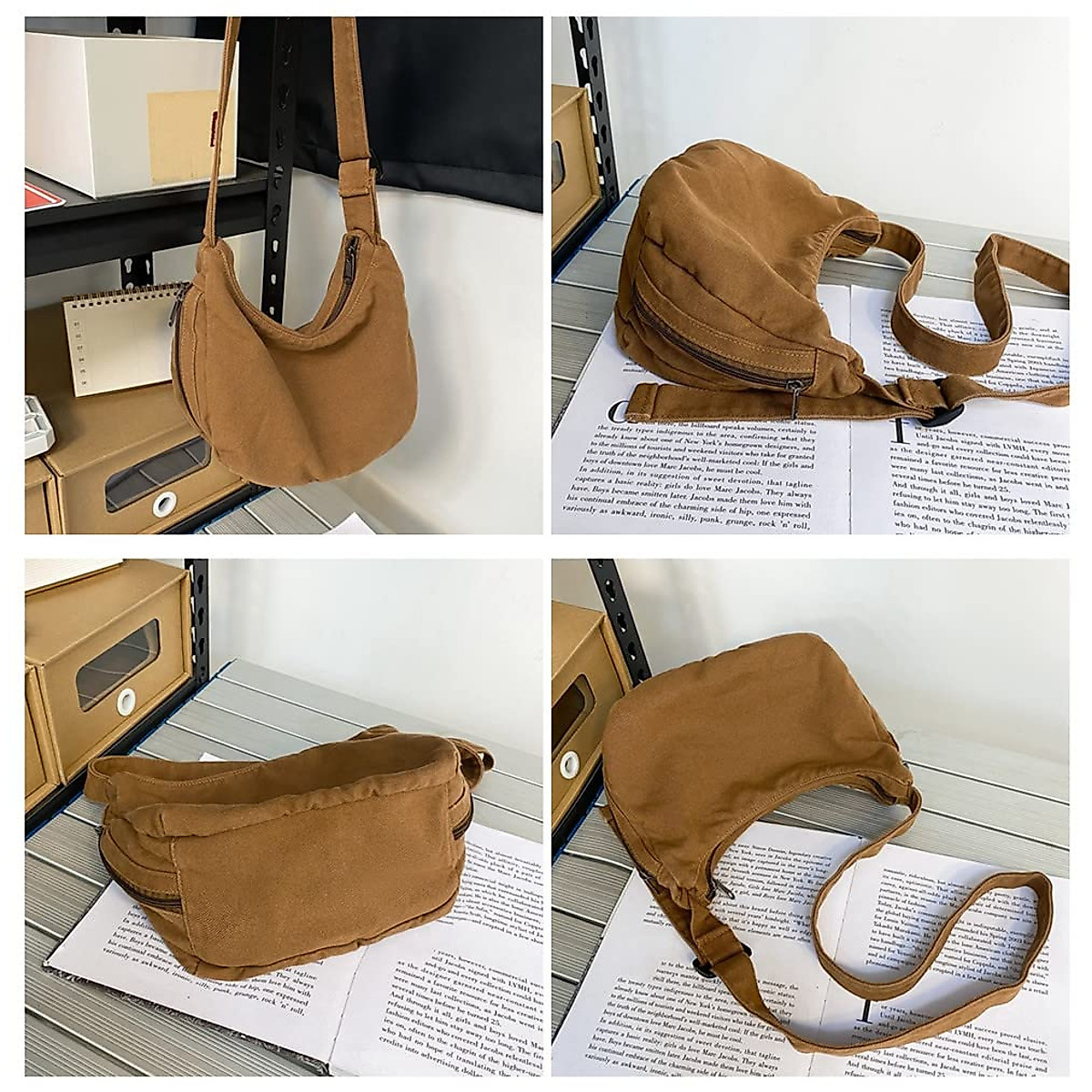 FRVXO Vintage Messenger Bag Travel Satchel Cute Shoulder Bag with Zipper Canvas Crossbody Bags for Women (Brown)