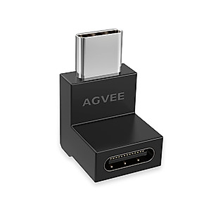 AGVEE 4 Pack Front Angle 90 Degree USB-C Male to USB-C Right Angled Female Adapter (Type-C 3.2 Gen 2) Converter Video Type-C 10G Data Extension Coupler Converter Connector, Black