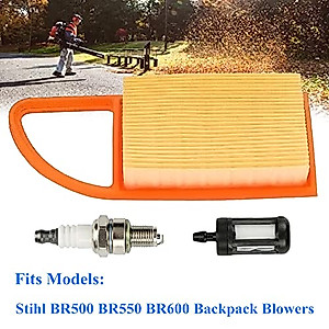 AILEETE Air Filter With Fuel Filter Spark Plug for Stihl BR500 BR550 BR600 Backpack Blowers, Replaces 4282 141 0300, 4282 141 0300B