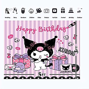 SIMILAR Happy Birthday Kuromi Backdrop 5x3ft Light Pink My Melody and Background for Girls First Vinyl Cat Party Tablecloth, One Size