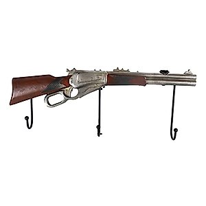 Ebros Gift 14.5" Long Rustic Western Country Hunter Vertical Barreled Shotgun 3-Peg Or Triple Wall Hooks Hanging Decor Hallway Mudroom Entrance Cabin Lodge Organizer for Coats Keys Hats