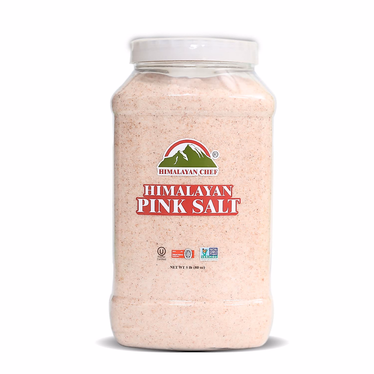 Himalayan Chef Pink Salt Fine Grain, Plastic Jar - 5lbs GMO & Gluten-Free