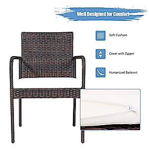 HAPPYGRILL 4 Pieces Patio Dining Chairs Rattan Wicker Chairs with Padded Sponge Cushion, Lightweight Dining Chairs with High Back Curved Armrests for Garden Poolside Lawn Backyard