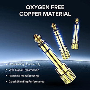 MAONO 6.35mm 1/4 Male to 3.5mm 1/8 Female Stereo Headphone Adapter Converter for Audio Interface, Mixer, Guitar, Electric Piano, Amp, AD03 (Gold Plated, 3PCS)