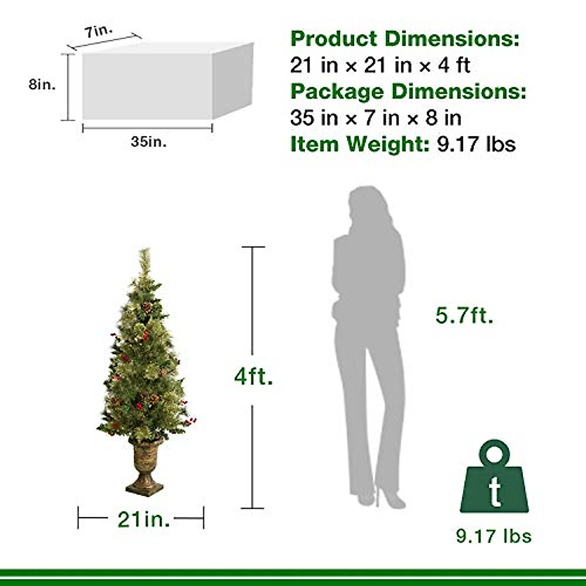 AsterOutdoor Pre-lit Christmas Tree 4ft Artificial Potted Fir with Lights Holly Berries Pine Cones Stands for Indoor Porch Table, Xmas Holiday Decoration, Easy Assembly