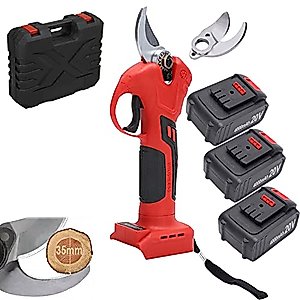 Electric Pruning Shears for Garden,20V Cordless Electric Secateurs Power Pruner Portable for Branch Flowering Brushes,Adjustable Cutting Diameter 35MM-25MM-20MM-10MM ( Color : 3 Battery , Size : 2 Bla