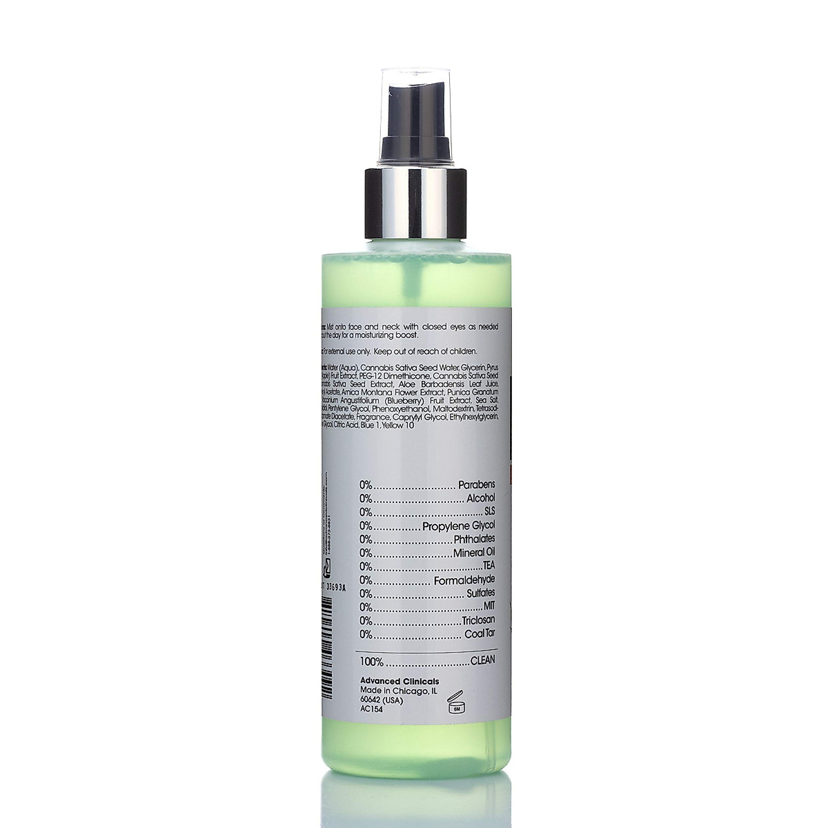 Advanced Clinicals Hemp Oil Hydrating Facial Toner Mist W/Natural Extracts to Energize Aging, Oily, & Dry Skin for Firm, Soft Glow. Alcohol Free Moisturizing Spray W/Sea Salt, & Aloe, 8 Fl Oz