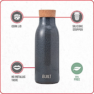 BUILT Ceramic Water Bottle with Cork Lid, 17-Ounce, Green Reactive