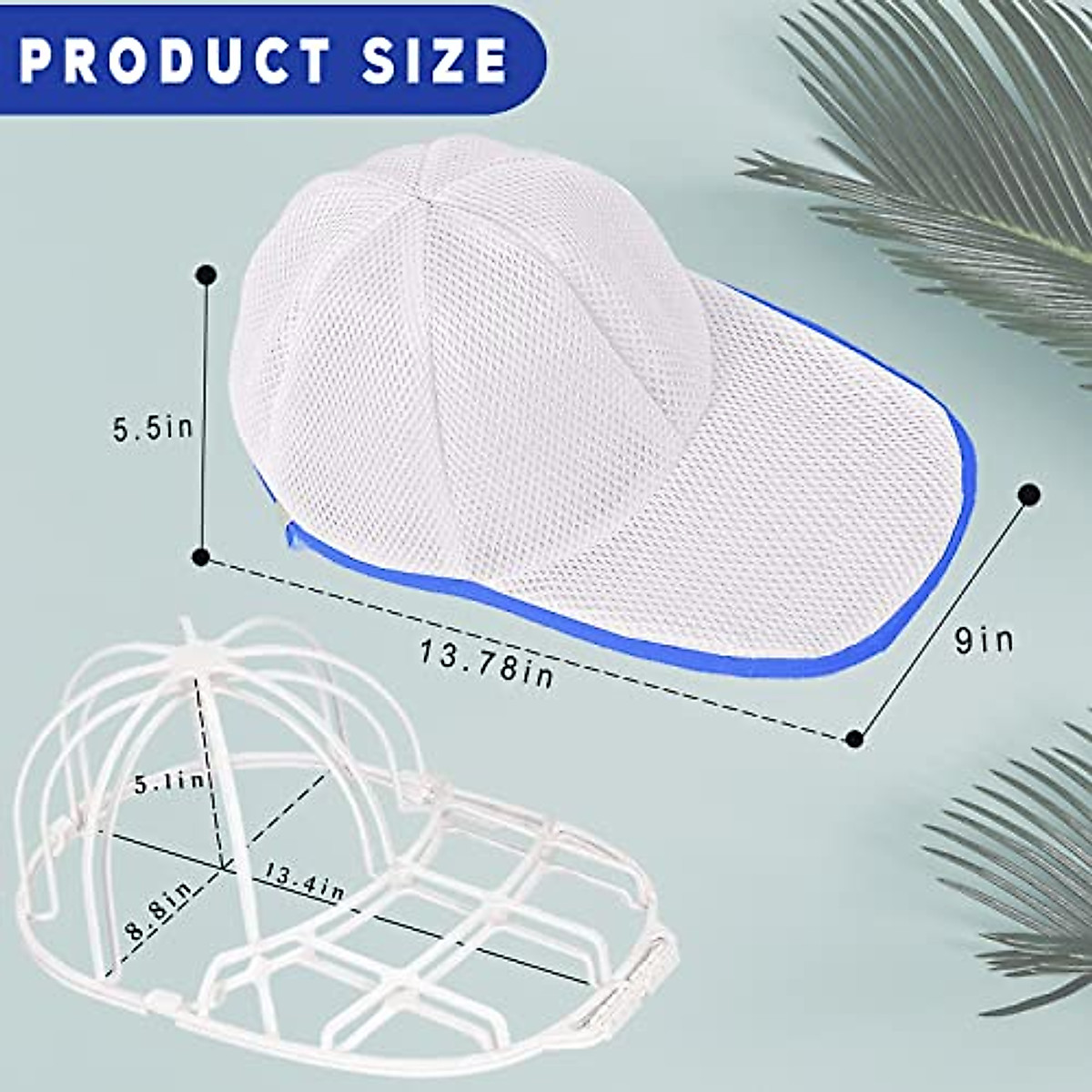 2 Pack Hat Washer for Washing Machine, Hat Cleaner for Baseball Caps Washing Cage with Laundry Bag, Hat Holder for Washing Machine, Hat Protector Rack Hat Shaper (Sapphire-2pcs)