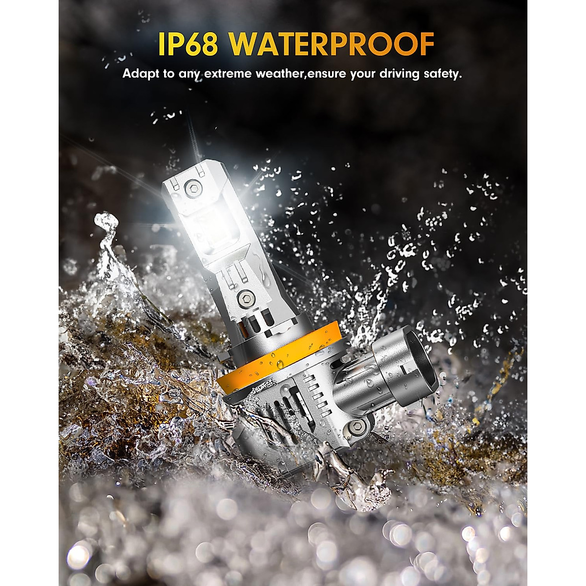 FAHREN H11 LED bulbs,28000LM 800% Brightness H8 H9 LED Bulbs,6500K Cool White LED Light bulbs,1:1 Mini Size Plug and Play, IP68 Waterproof, Quick Installation Pack of 2