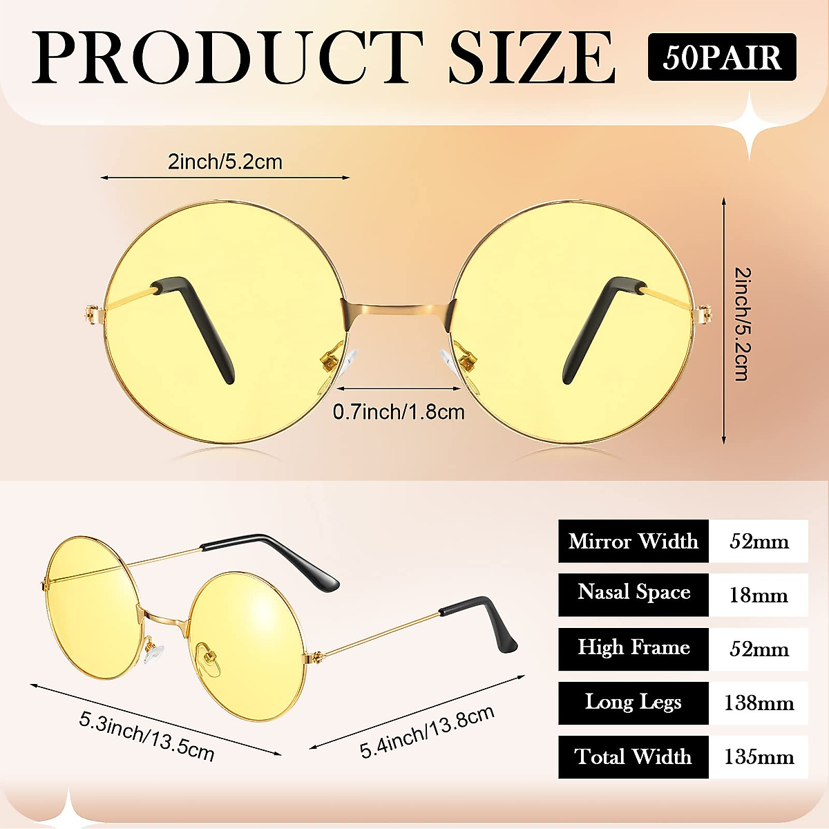 Kanayu 50pairs Round Hippie Sunglasses Packs Circle Colored Lens Sunglasses Retro 60s 70s Style Glasses Eyewear for Women Men (Bright Colors)