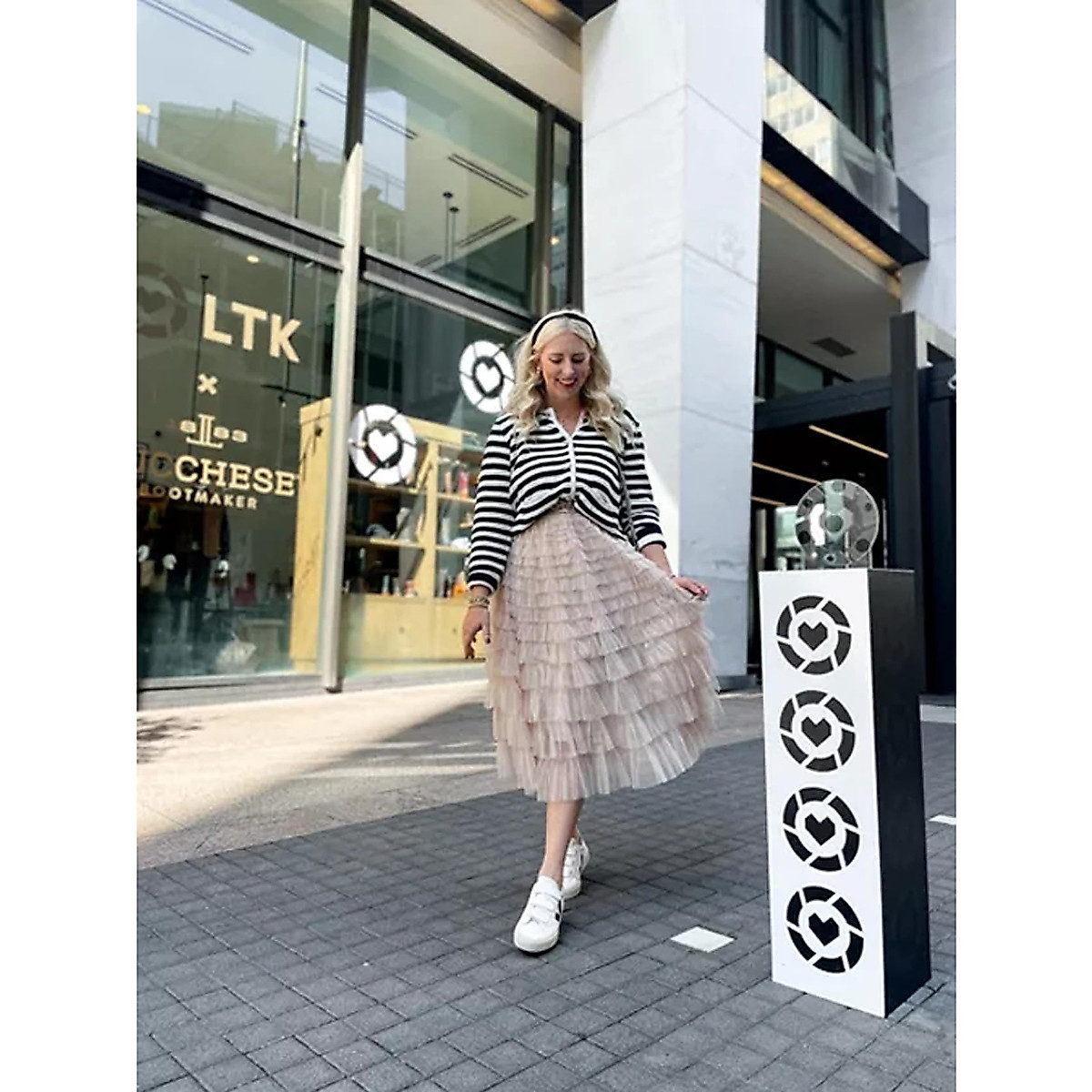 Perbai Womens Long Maxi Tiered Tulle Skirt High Waisted A Line Layered Mesh Tutu Skirts Petticoat(Champagne-M)