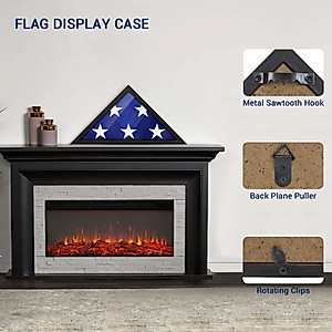 ASmileIndeep Flag Display Case for 3' x 5' Flag, American Flag Shadow Box with HD Tempered Glass and Wall Mount, Folded Triangle Flag Holder Frame for Small Flag (Not for Burial Flag) - Black Walnut