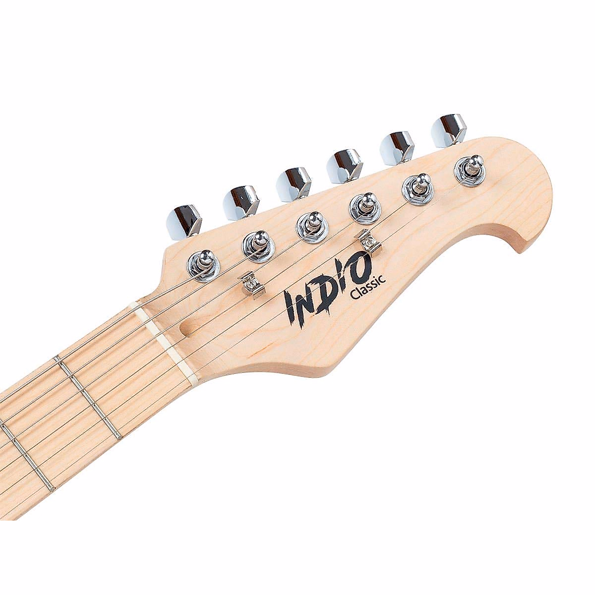 Monoprice Cali Classic Electric Guitar - White, 6 Strings, Double-Cutaway Solid Body, Right Handed, SSS Pickups, Full-Range Tone, With Gig Bag, Perfect for Beginners - Indio Series