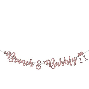 Rose Gold Glitter Brunch & Bubbly Banner Sign Garland Pre-strung for Bridal Brunch Shower Bachelorette Party Champagne Bubbly Bar