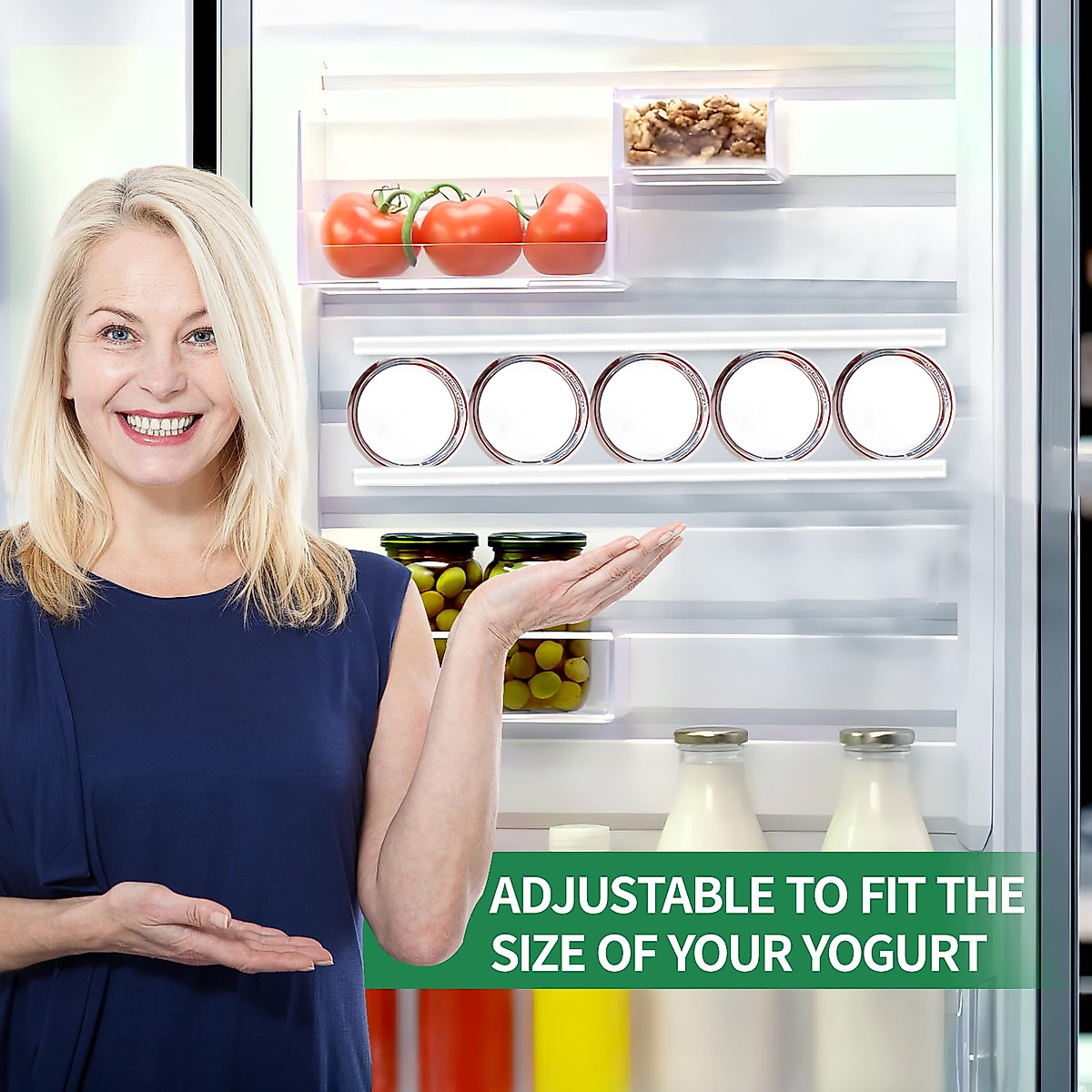 4 Pack Yogurt Organizer for Fridge, Yogurt Fridge Holder, Yogurt Holder with Adhesive Tapes for 3.75 Inch Yogurt, Yogurt Holder Tapes for Greek and Vegan Yogurt