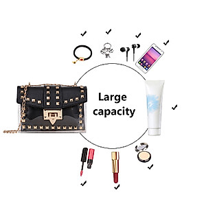 Qiayime Purses and Handbags for Women Fashion PU Leather Chain Transparent Rivet Satchel Shoulder Tote Clutch Crossbody Bag (black)