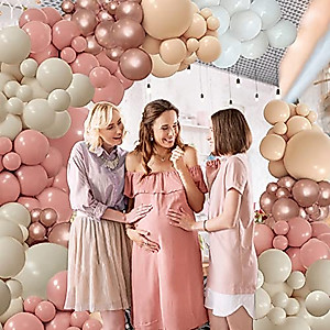 PERPAOL 154pcs Dusty Rose Pink Blush Balloons Garland Arch Kit Boho Nude Cream Peach Retro Pink for Bridal Shower Garden Tea Party Birthday Wedding Decorations