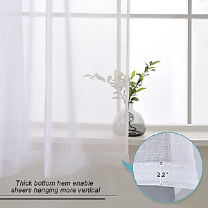 RYB HOME Decoration Extra Wide Linen Look, Sheer Drape, Sliding Grommet White Sheer Curtain Disperse Sunlight for Large Window Treatment Patio Door Bedroom Farmhouse Garden, 100 x 95
