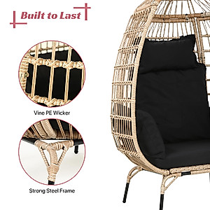 Dkelincs Wicker Egg Chair Indoor Outdoor Lounge Chair Patio Reading Chair Oversized Rattan Egg Chair for Patio, Backyard, Garden, Living Room w/ 4 Cushions Steel Frame, 352lb Capacity(Black)